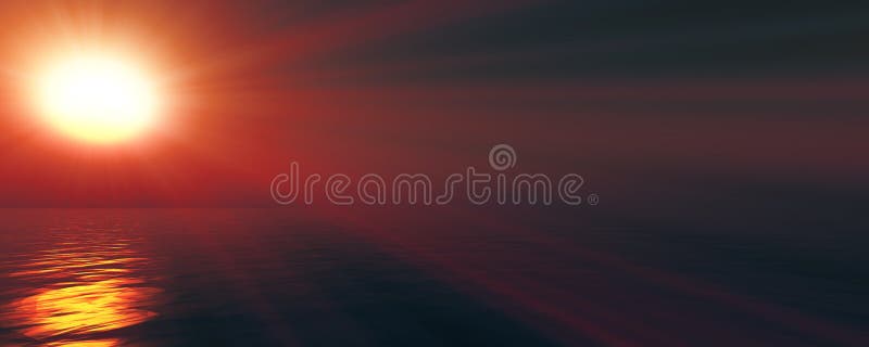 Sunset Sea Sun Ray Clear Sky. 3d Rendering Stock Illustration ...