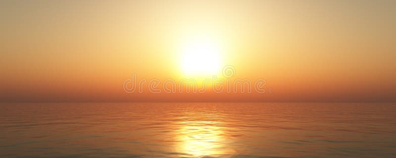 Sunset Sea Sun Ray Clear Sky. 3d Rendering Stock Illustration ...