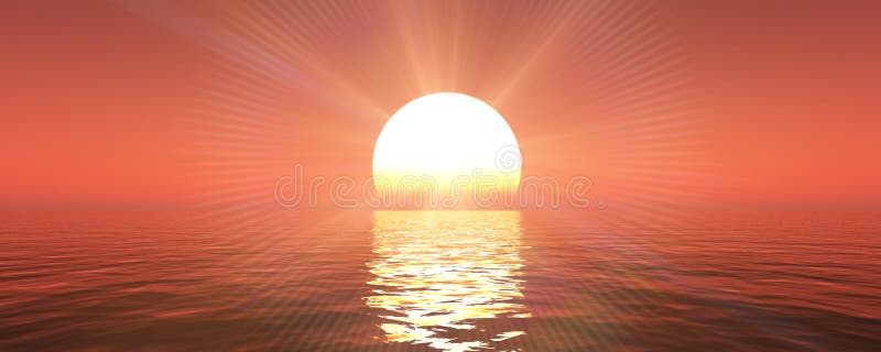 Sunset Sea Sun Ray Clear Sky. 3d Rendering Stock Illustration ...