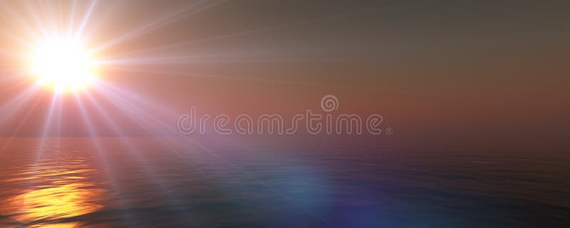 Sunset Sea Sun Ray Clear Sky. 3d Rendering Stock Illustration ...