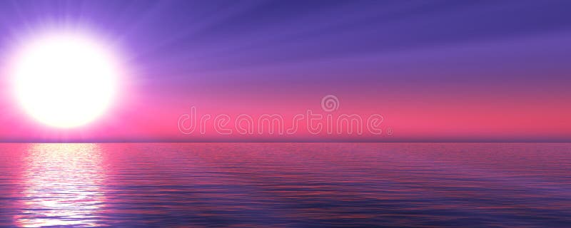 Sunset Sea Sun Ray Clear Sky. 3d Rendering Stock Illustration ...