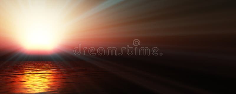 Sunset Sea Sun Ray Clear Sky. 3d Rendering Stock Illustration ...