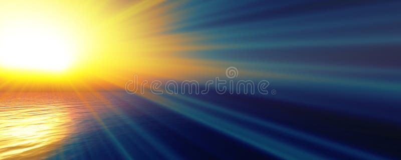 Sunset Sea Sun Ray Clear Sky. 3d Rendering Stock Illustration ...