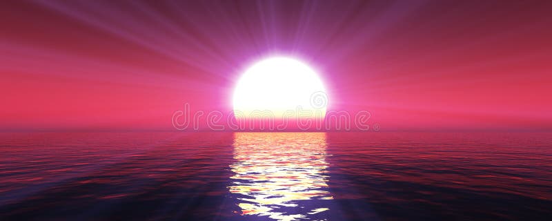 Sunset Sea Sun Ray Clear Sky. 3d Rendering Stock Illustration ...
