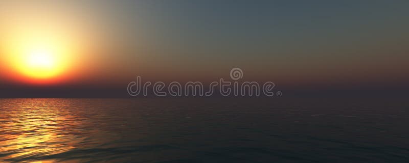 Sunset Sea Sun Ray Clear Sky. 3d Rendering Stock Illustration ...