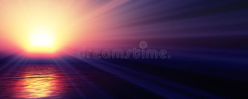Sunset Sea Sun Ray Clear Sky. 3d Rendering Stock Illustration ...