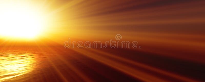 Sunset Sea Sun Ray Clear Sky. 3d Rendering Stock Illustration ...