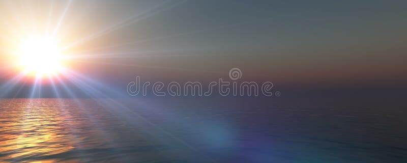 Sunset Sea Sun Ray Clear Sky. 3d Rendering Stock Illustration ...