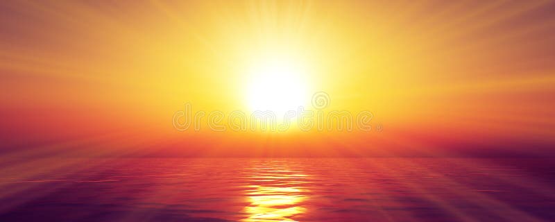 Sunset Sea Sun Ray Clear Sky. 3d Rendering Stock Illustration ...