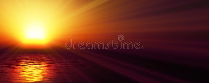 Sunset Sea Sun Ray Clear Sky. 3d Rendering Stock Illustration ...