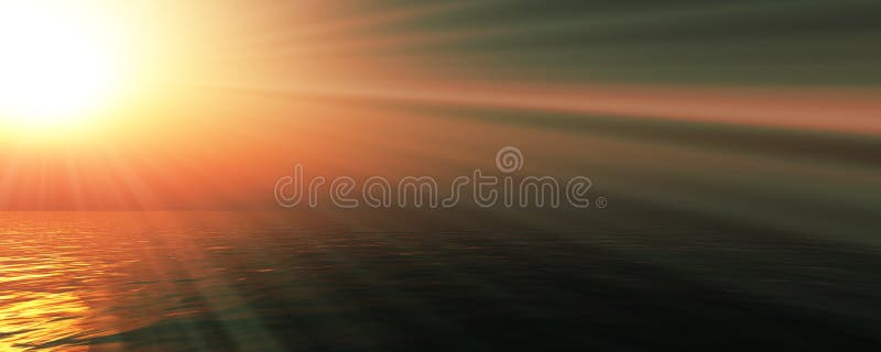 Sunset Sea Sun Ray Clear Sky. 3d Rendering Stock Illustration ...