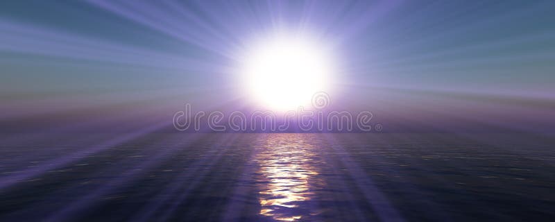Sunset Sea Sun Ray Clear Sky. 3d Rendering Stock Illustration ...