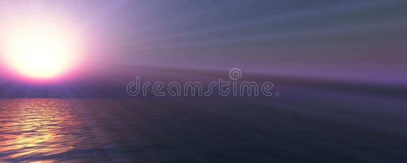 Sunset Sea Sun Ray Clear Sky. 3d Rendering Stock Illustration ...