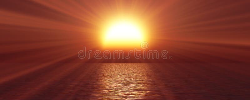 Sunset Sea Sun Ray Clear Sky. 3d Rendering Stock Illustration ...
