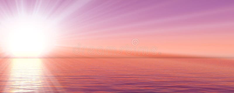 Sunset Sea Sun Ray Clear Sky. 3d Rendering Stock Illustration ...