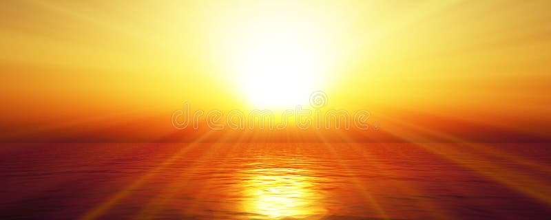Sunset Sea Sun Ray Clear Sky. 3d Rendering Stock Illustration ...