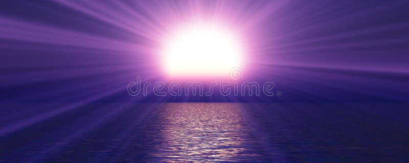Sunset Sea Sun Ray Clear Sky. 3d Rendering Stock Illustration ...