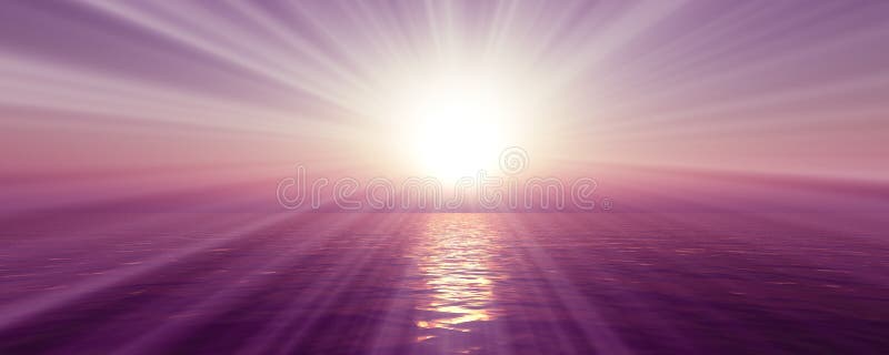 Sunset Sea Sun Ray Clear Sky. 3d Rendering Stock Illustration ...