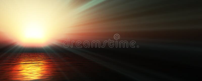 Sunset Sea Sun Ray Clear Sky. 3d Rendering Stock Illustration ...