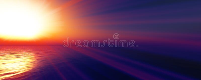 Sunset Sea Sun Ray Clear Sky. 3d Rendering Stock Illustration ...