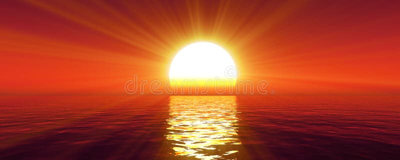 Sunset Sea Sun Ray Clear Sky. 3d Rendering Stock Illustration ...