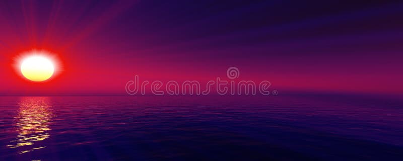Sunset Sea Sun Ray Clear Sky. 3d Rendering Stock Illustration ...