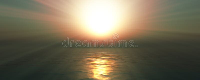 Sunset Sea Sun Ray Clear Sky. 3d Rendering Stock Illustration ...