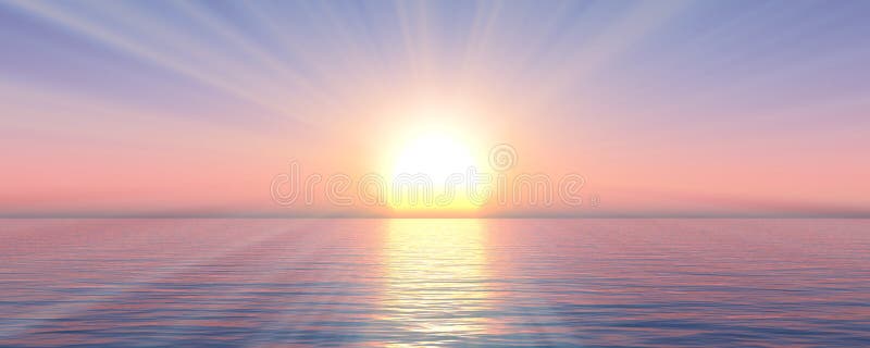 Sunset Sea Sun Ray Clear Sky. 3d Rendering Stock Illustration ...