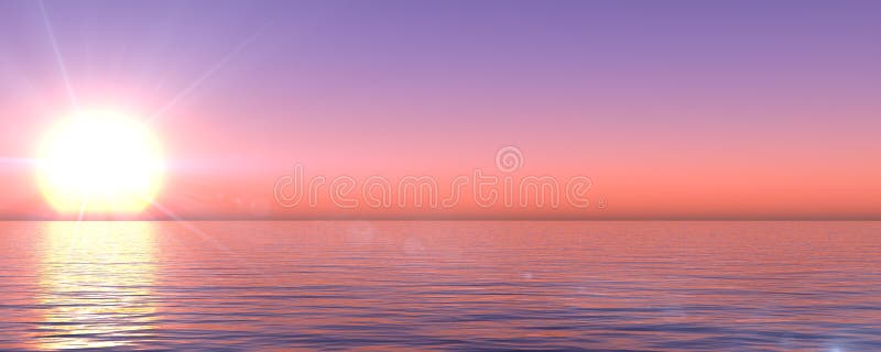 Sunset Sea Sun Ray Clear Sky. 3d Rendering Stock Illustration ...