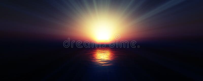 Sunset Sea Sun Ray Clear Sky. 3d Rendering Stock Illustration ...