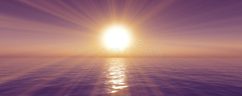Sunset Sea Sun Ray Clear Sky. 3d Rendering Stock Illustration ...