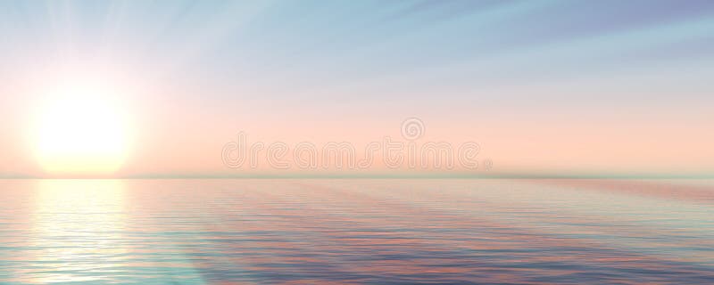 Sunset Sea Sun Ray Clear Sky. 3d Rendering Stock Illustration ...