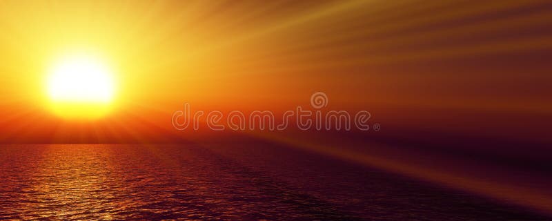 Sunset Sea Sun Ray Clear Sky. 3d Rendering Stock Illustration ...