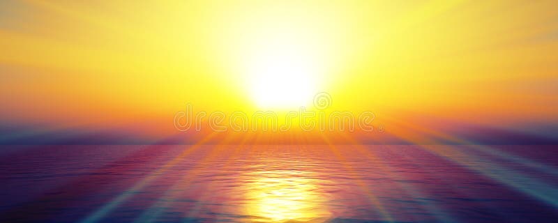 Sunset Sea Sun Ray Clear Sky. 3d Rendering Stock Illustration ...