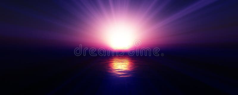 Sunset Sea Sun Ray Clear Sky. 3d Rendering Stock Illustration ...