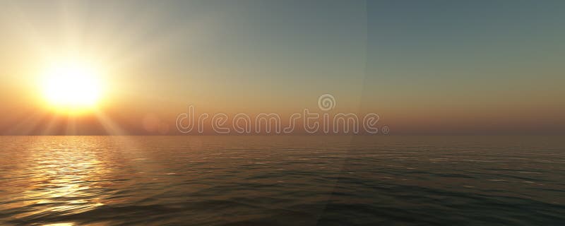 Sunset Sea Sun Ray Clear Sky. 3d Rendering Stock Illustration ...
