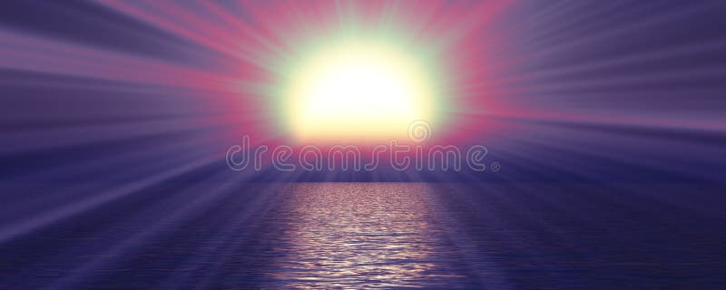 Sunset Sea Sun Ray Clear Sky. 3d Rendering Stock Illustration ...