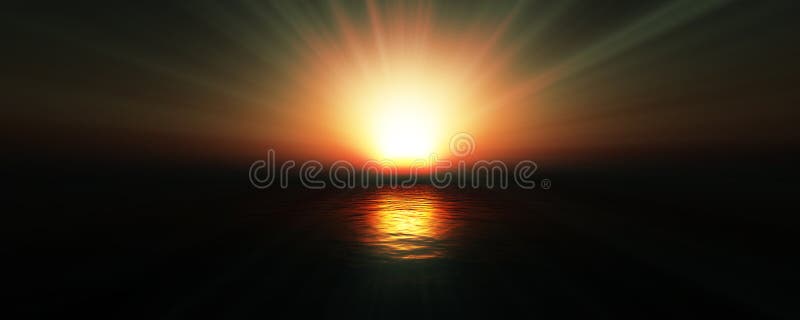 Sunset Sea Sun Ray Clear Sky. 3d Rendering Stock Illustration ...