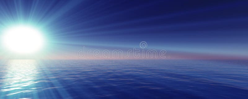 Sunset Sea Sun Ray Clear Sky. 3d Rendering Stock Illustration ...
