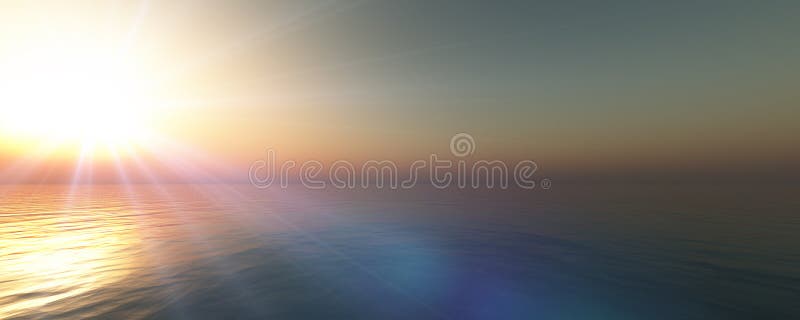 Sunset Sea Sun Ray Clear Sky. 3d Rendering Stock Illustration ...