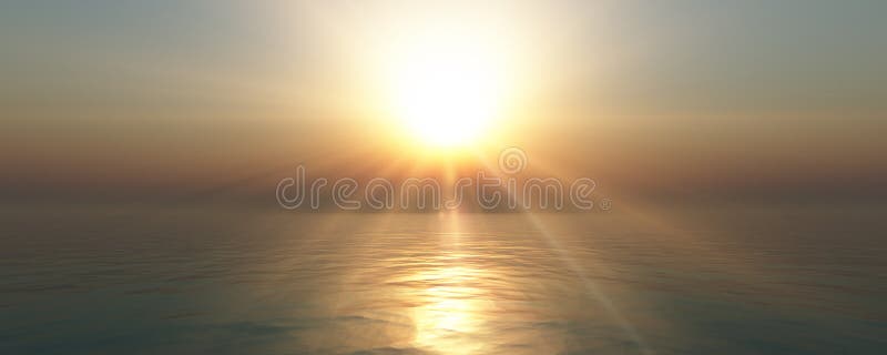 Sunset Sea Sun Ray Clear Sky. 3d Rendering Stock Illustration ...