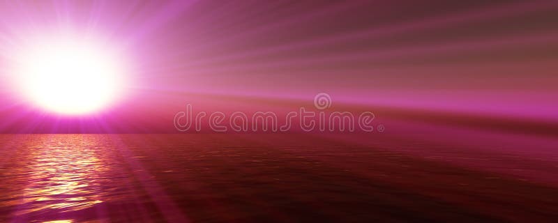 Sunset Sea Sun Ray Clear Sky. 3d Rendering Stock Illustration ...