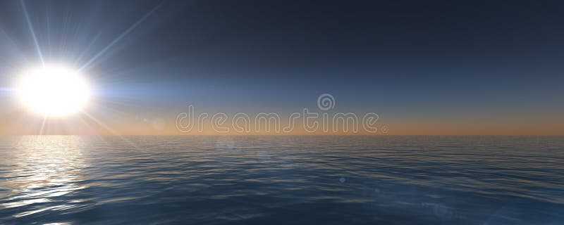 Sunset Sea Sun Ray Clear Sky. 3d Rendering Stock Illustration ...