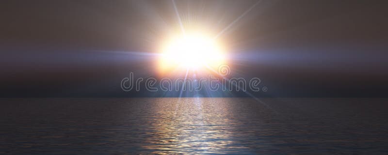 Sunset Sea Sun Ray Clear Sky. 3d Rendering Stock Illustration ...
