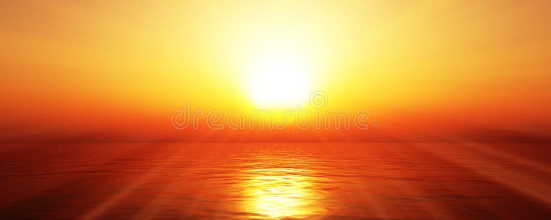 Sunset Sea Sun Ray Clear Sky. 3d Rendering Stock Illustration ...