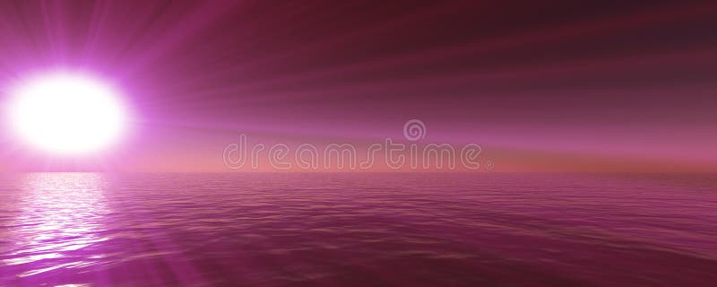 Sunset Sea Sun Ray Clear Sky. 3d Rendering Stock Illustration ...