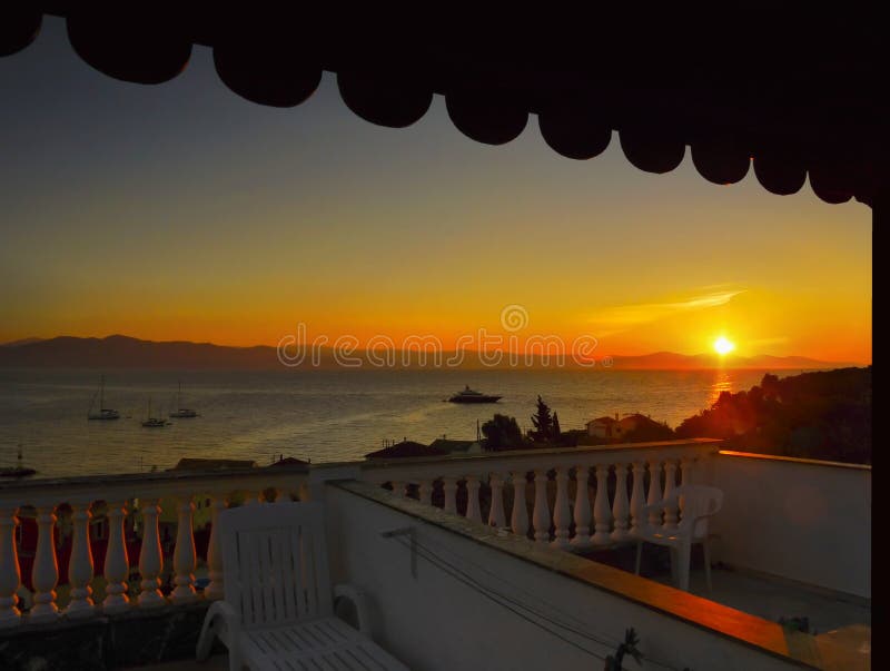 Sunset Sea View, Apartment Terrace Stock Image - Image of morning ...