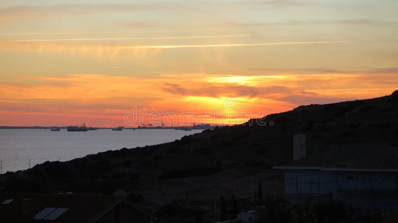 Sunset sea view in Cyprus stock photo. Image of houses - 106845694