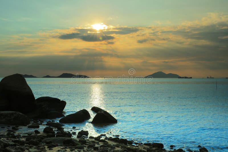 Sunset Sea View. Peaceful Sunset Stock Photo - Image of mountain, night ...