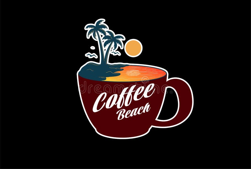 Sunset Sea Wave Beach with Coffee Mug Cup for Cafe Restaurant Logo ...